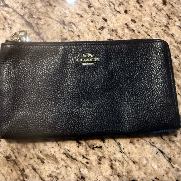 Coach | Bags | Coach Soft Black Pebbled Leather Zip Wallet | Poshmark